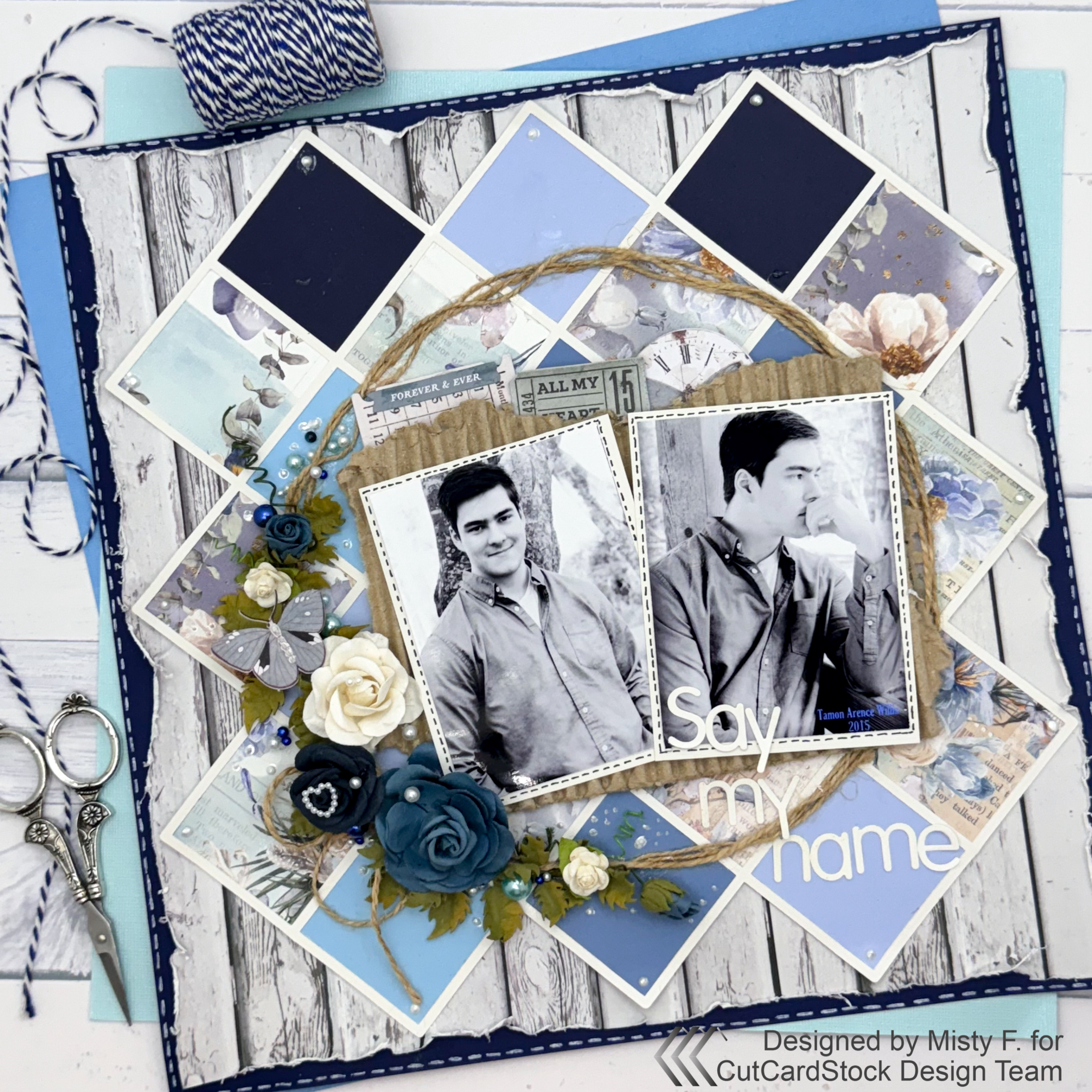 Bold & Blue Scrapbook Layout - CutCardStock Blog